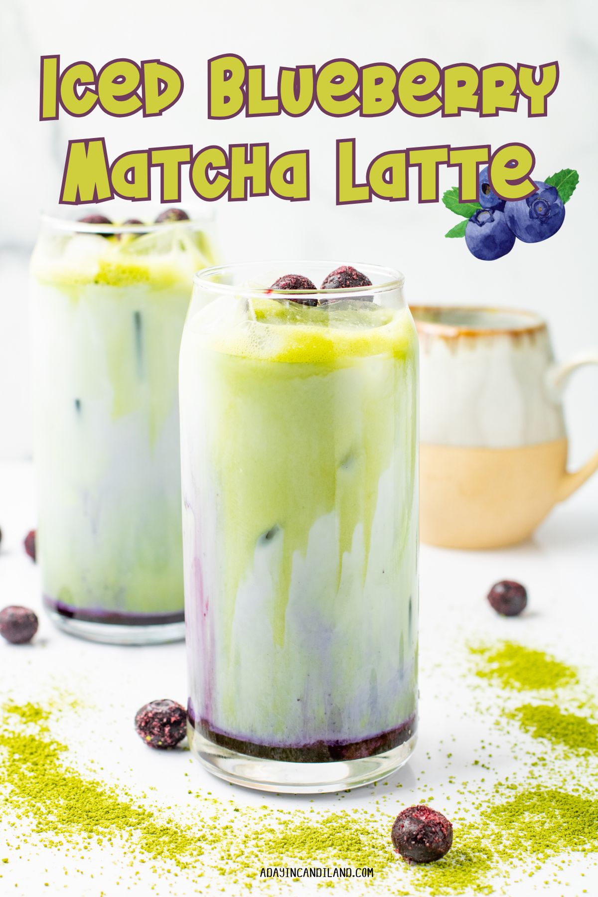 Iced Blueberry Matcha Latte - A Day In Candiland